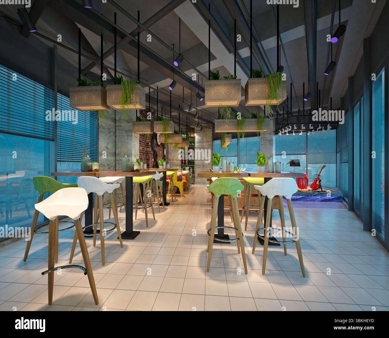 3d render restaurant cafe bar interior Stock Photo - Alamy