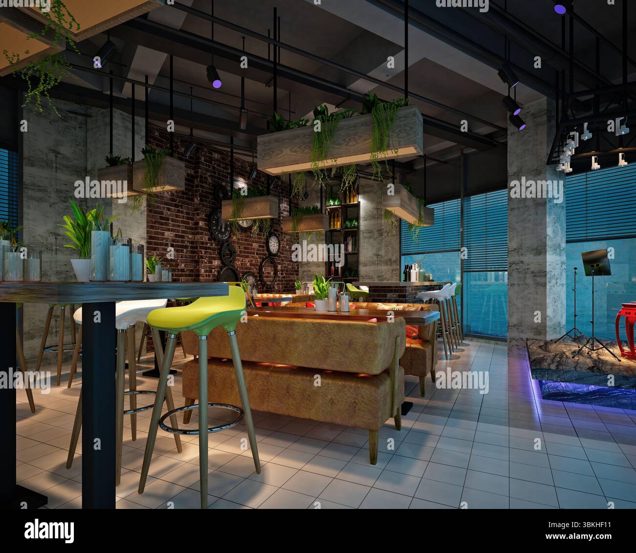 3d render restaurant cafe bar interior Stock Photo - Alamy