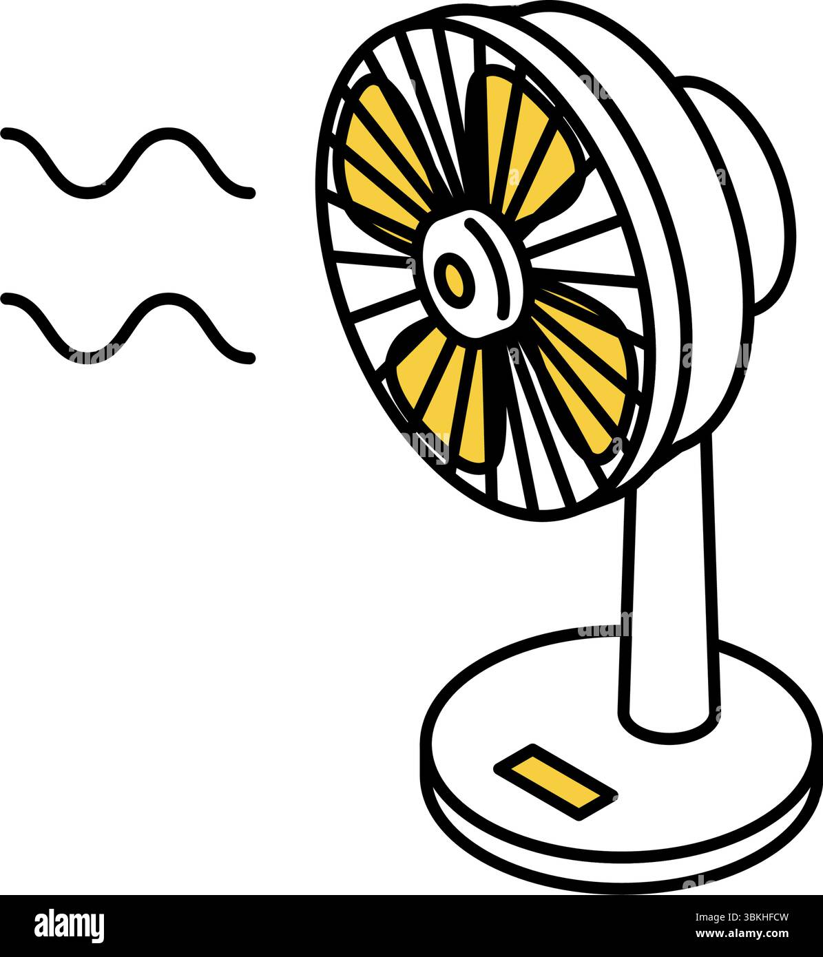 Isometric line art illustration of an electric fan, simple summer ...
