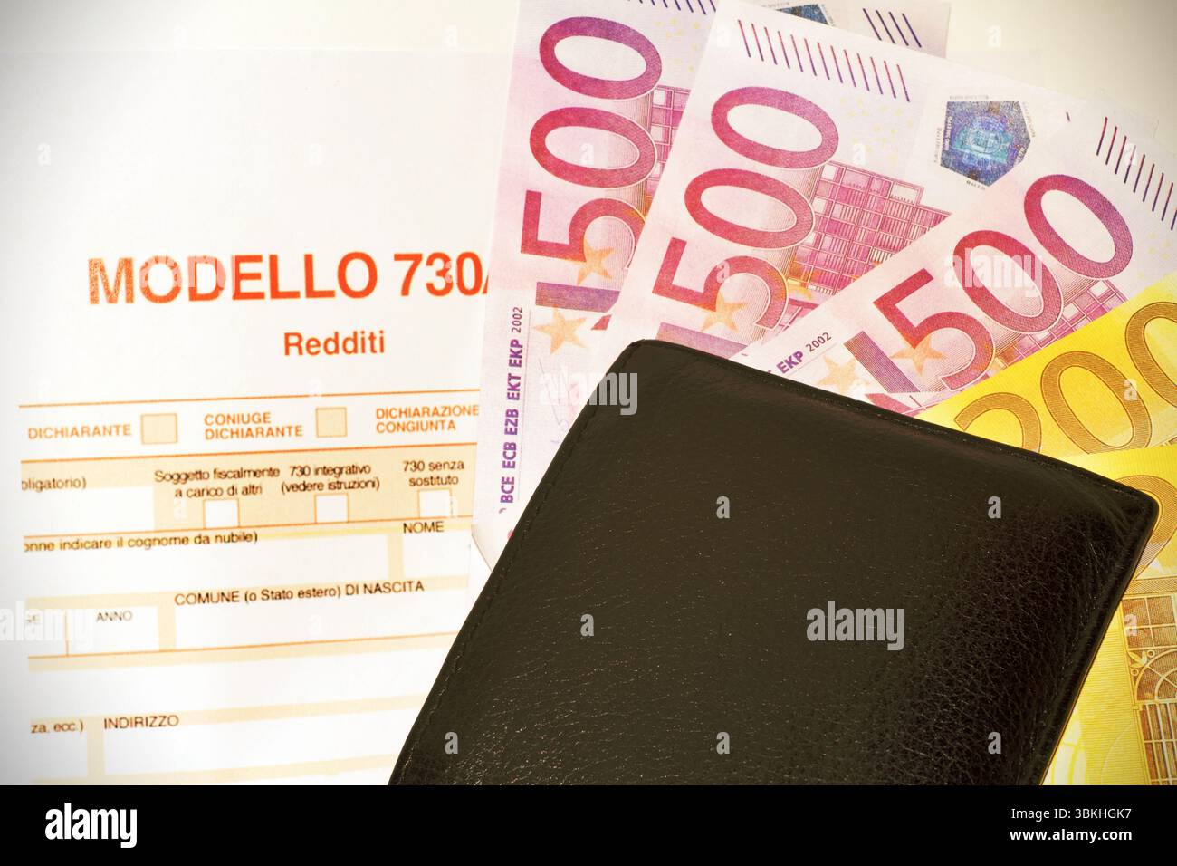 Province of Florence , JUNE 20th 2025, many euro banknotes and leather ...