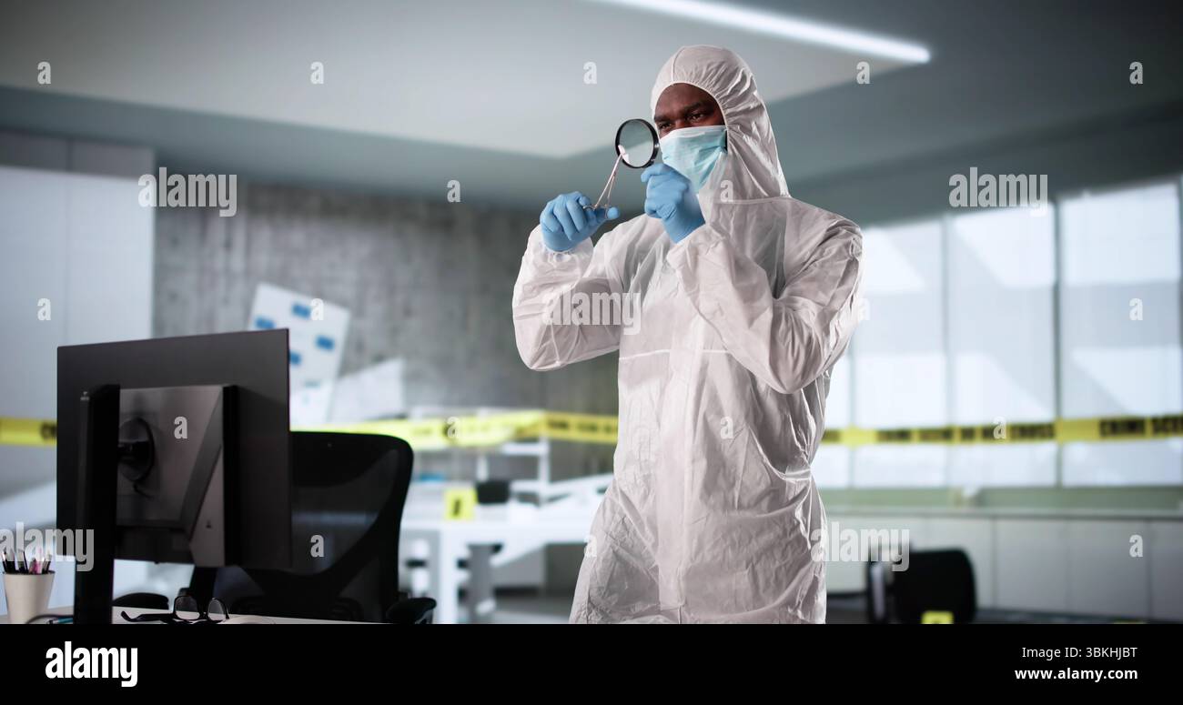 Forensic Investigator Examining Crime Scene For DNA Evidence Clues ...