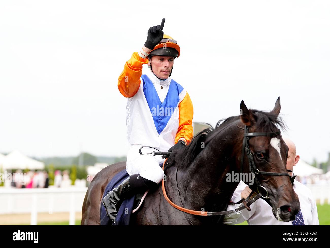 Kieran Shoemark celebrates winning the Jersey Stakes aboard Noble ...