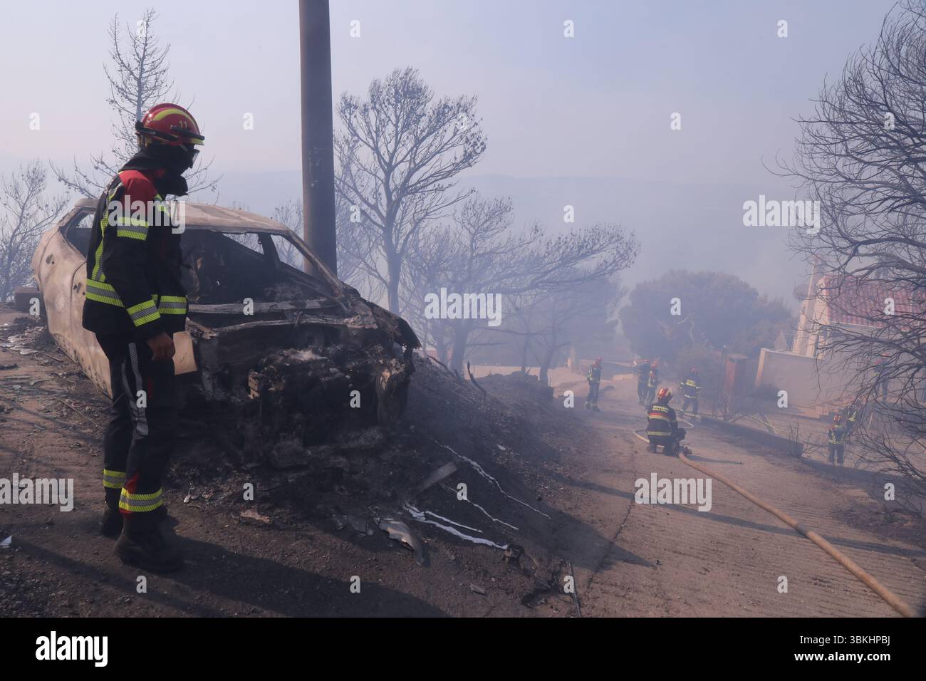 Numerous cars burned in a fire that has begun to spread on June 21 ...