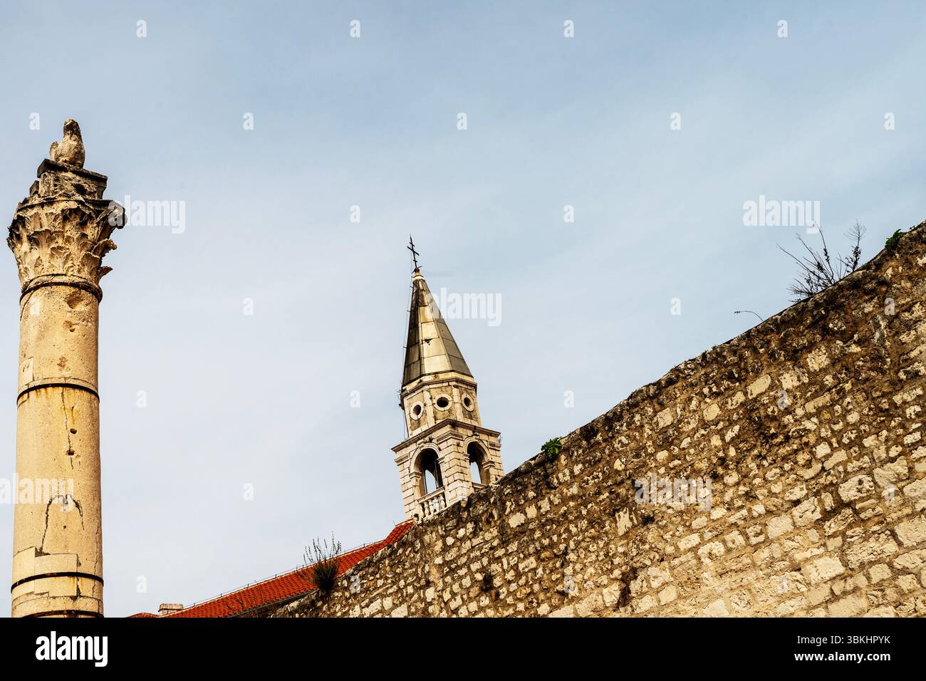 Roman Pillar of Shame and bell tower of Church of St. Elijah in Zadar ...
