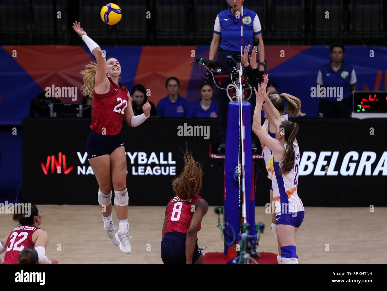 Belgrade, Serbia. 21st Jun 2025. Sarah Franklin of the USA spikes the ...