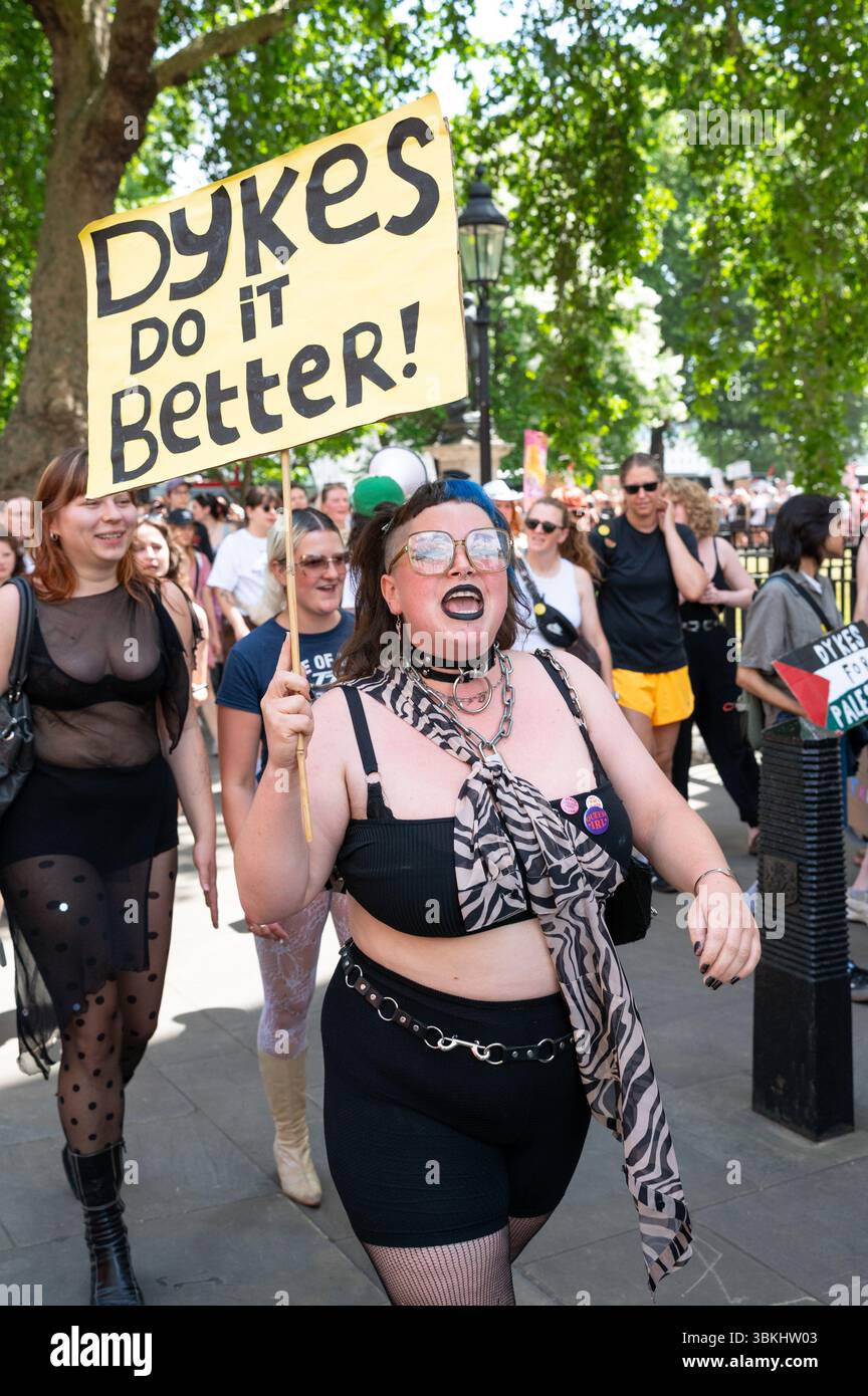London, UK. 21 June 2025. Hundreds gathered for the annual Dyke March ...