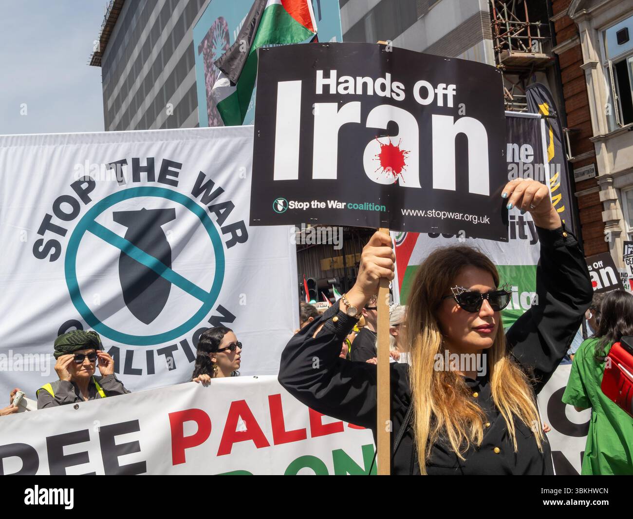 London, UK. 21 June 2025. Hands Off Iran. Many thousands including many ...
