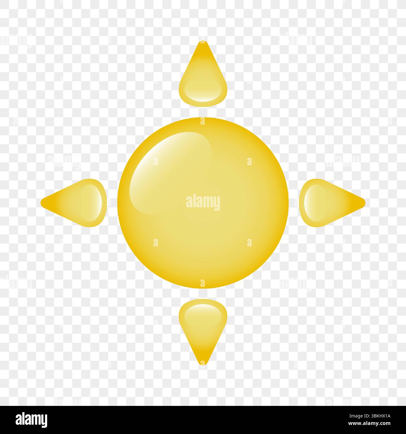 An icon of a large, cartoon sun with four rays on a transparent ...