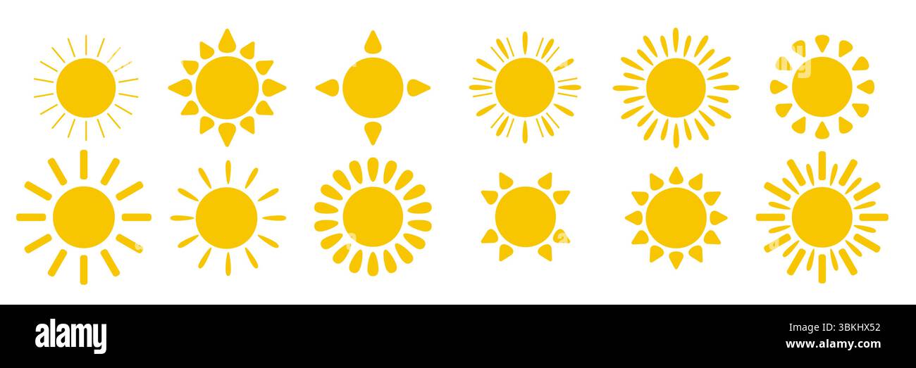 A set of Sun icons on a white background. Logo, sticker with the image ...
