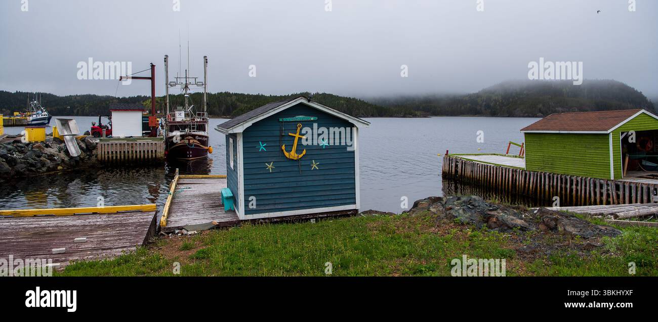 The fog is lifting over the Great Triton Harbour Bay on Triton Island ...