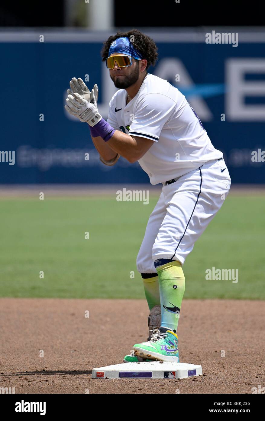 Tampa Bay Rays' Jonathan Aranda celebrates after his double during the ...