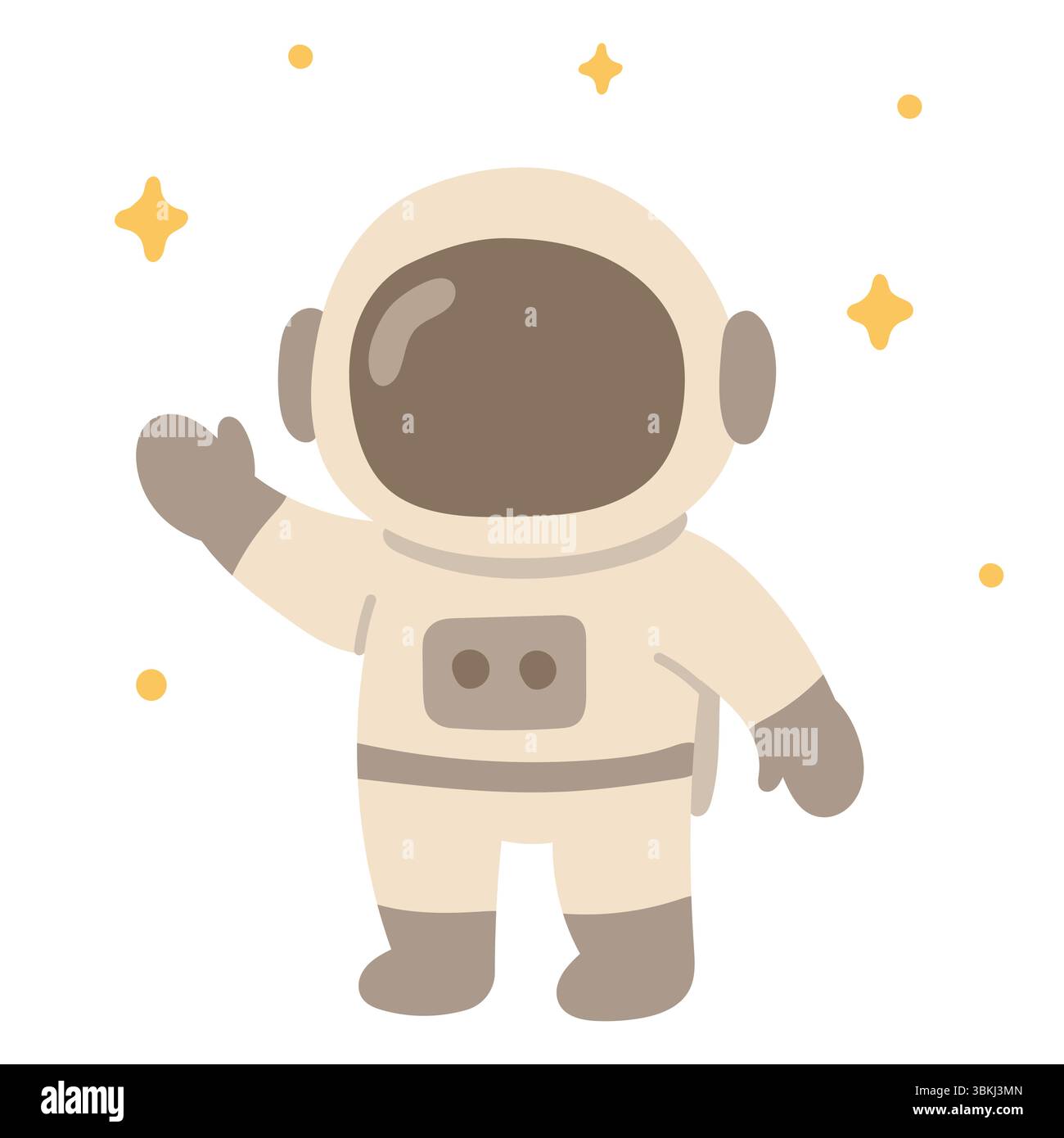 Cute beige astronaut cartoon in a space suit waving among stars. Great ...