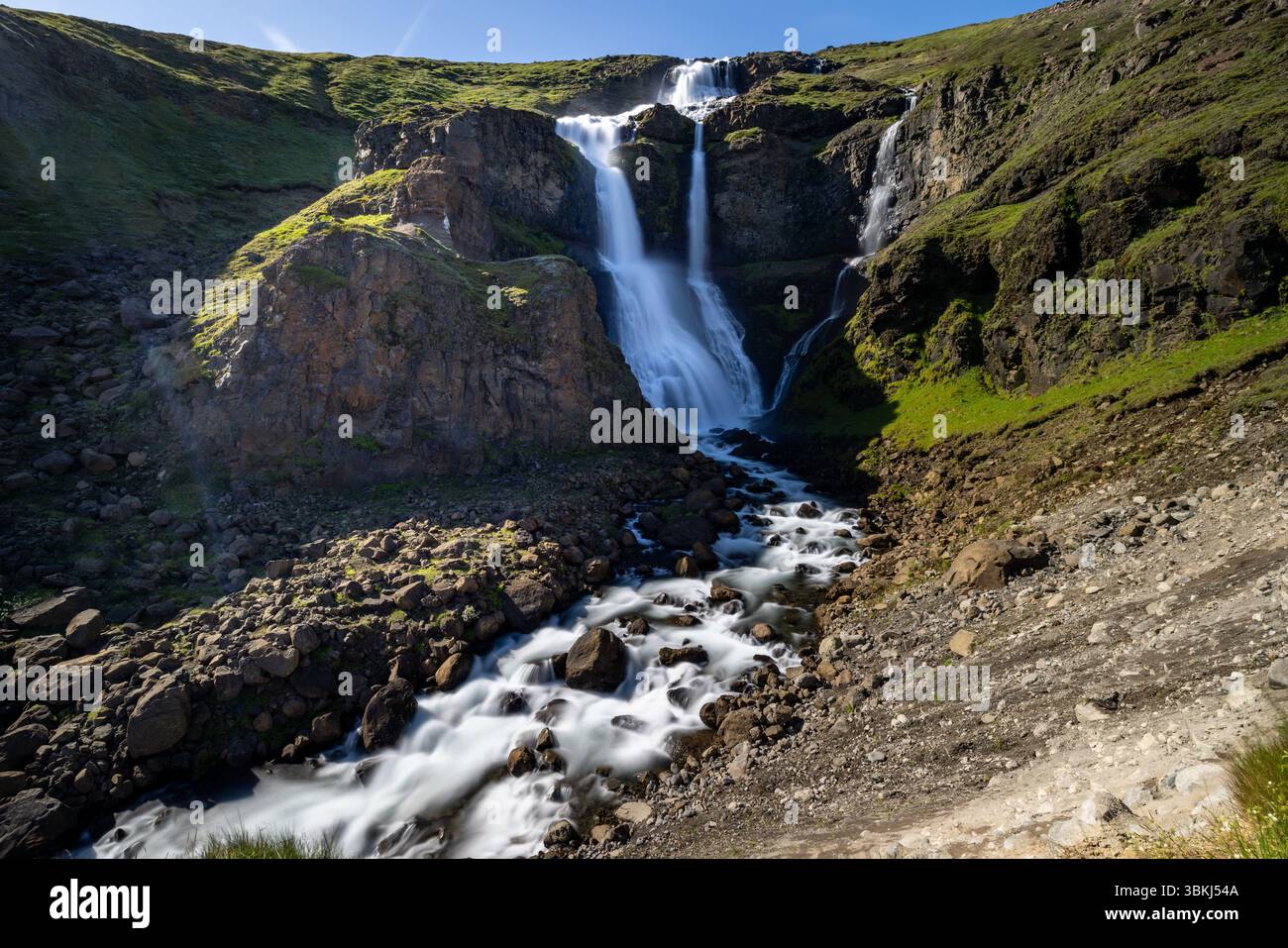 Rjúkandi waterfall in the valley of Jökuldalur, East Iceland. it is ...
