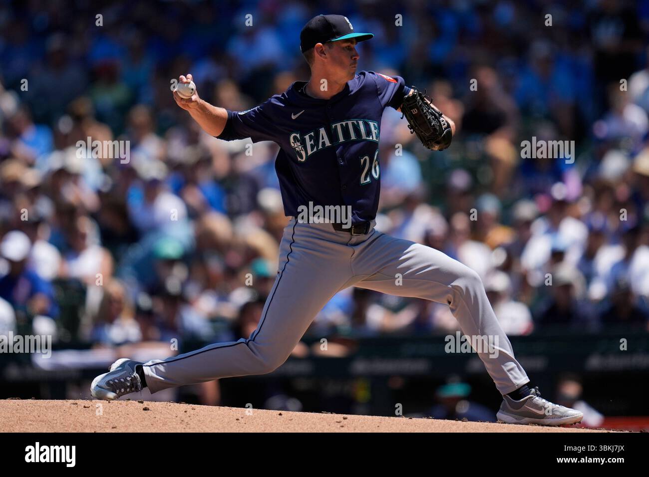 Seattle Mariners starting pitcher Emerson Hancock (26) throws against ...