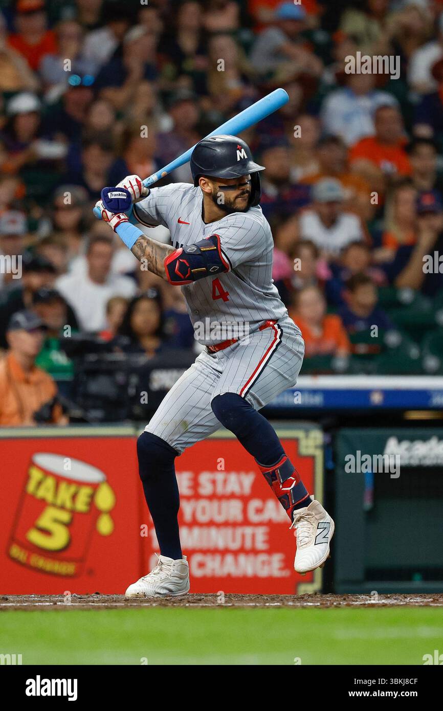Carlos Correa #4 of the Minnesota Twins at bat during a game against ...