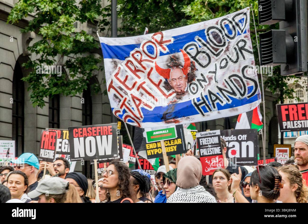 London, UK. 21st June 2025. Large protests organised by the Palestine ...