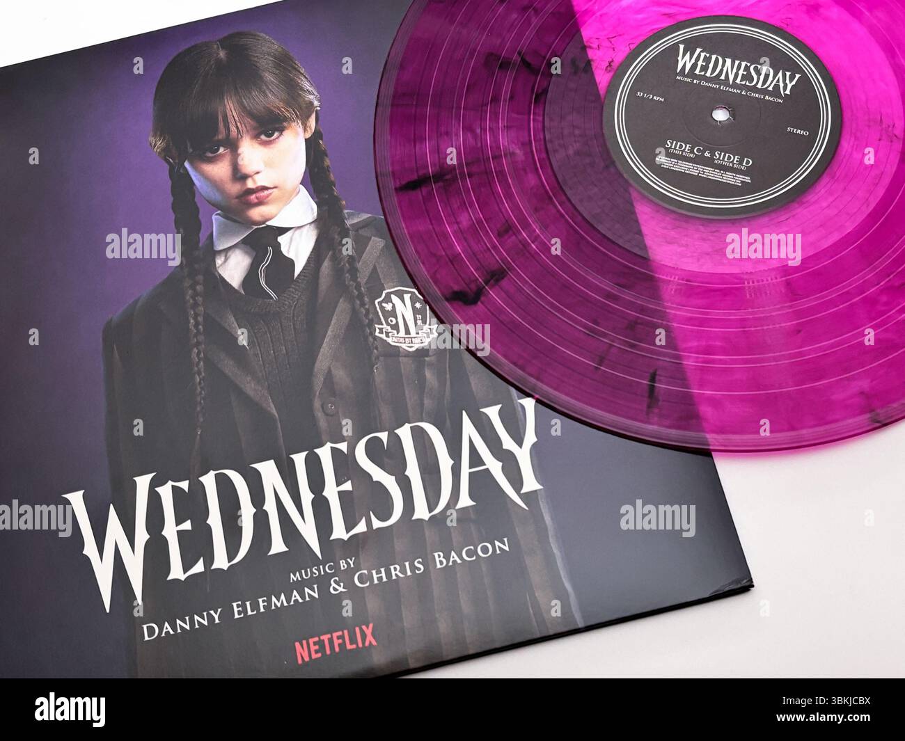 Translucent purple vinyl of the Wednesday Netflix soundtrack, featuring ...