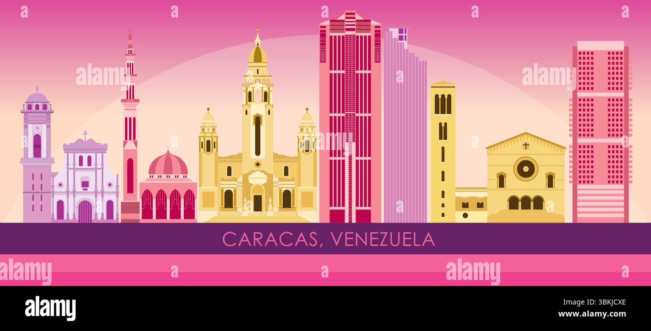 Sunset Skyline panorama of city of Caracas, Venezuela - vector ...