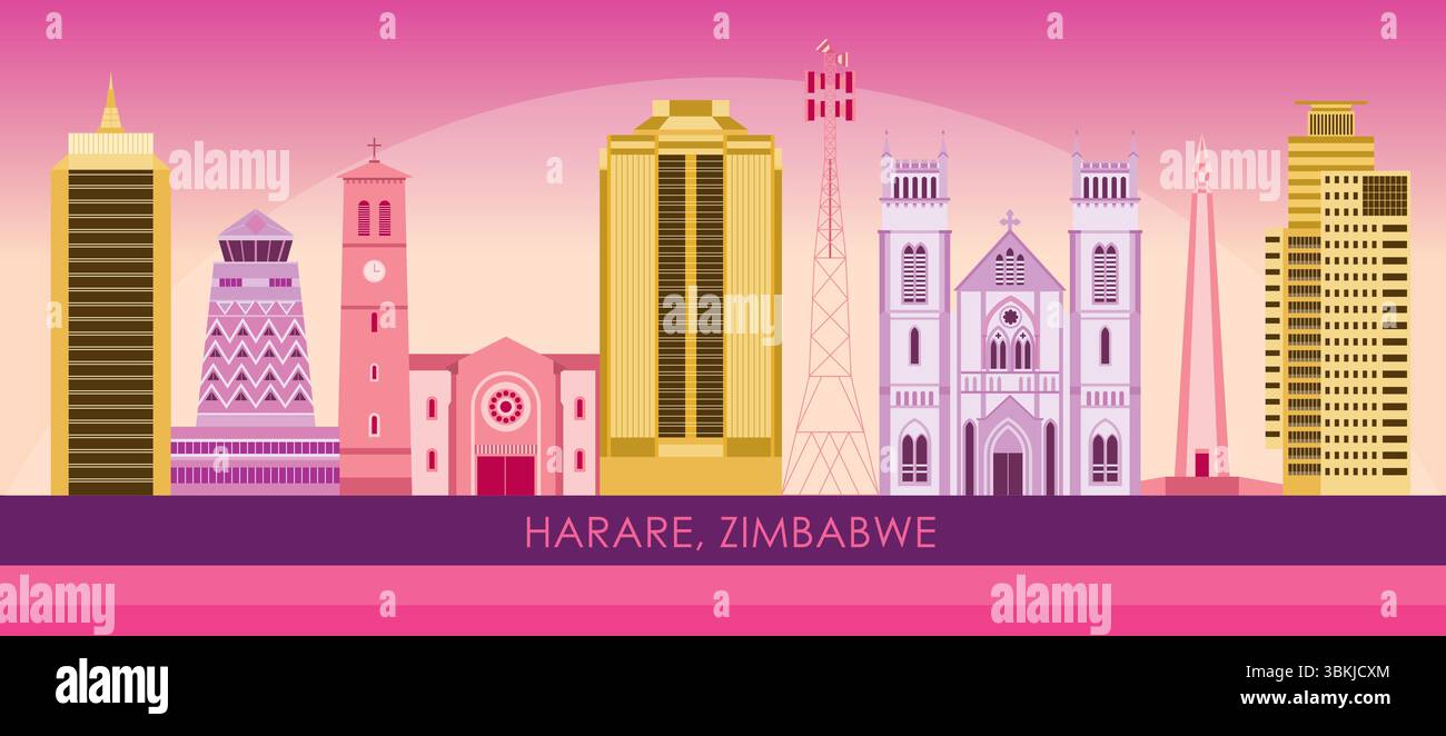 Sunset Skyline panorama of city of Harare, Zimbabwe - vector ...