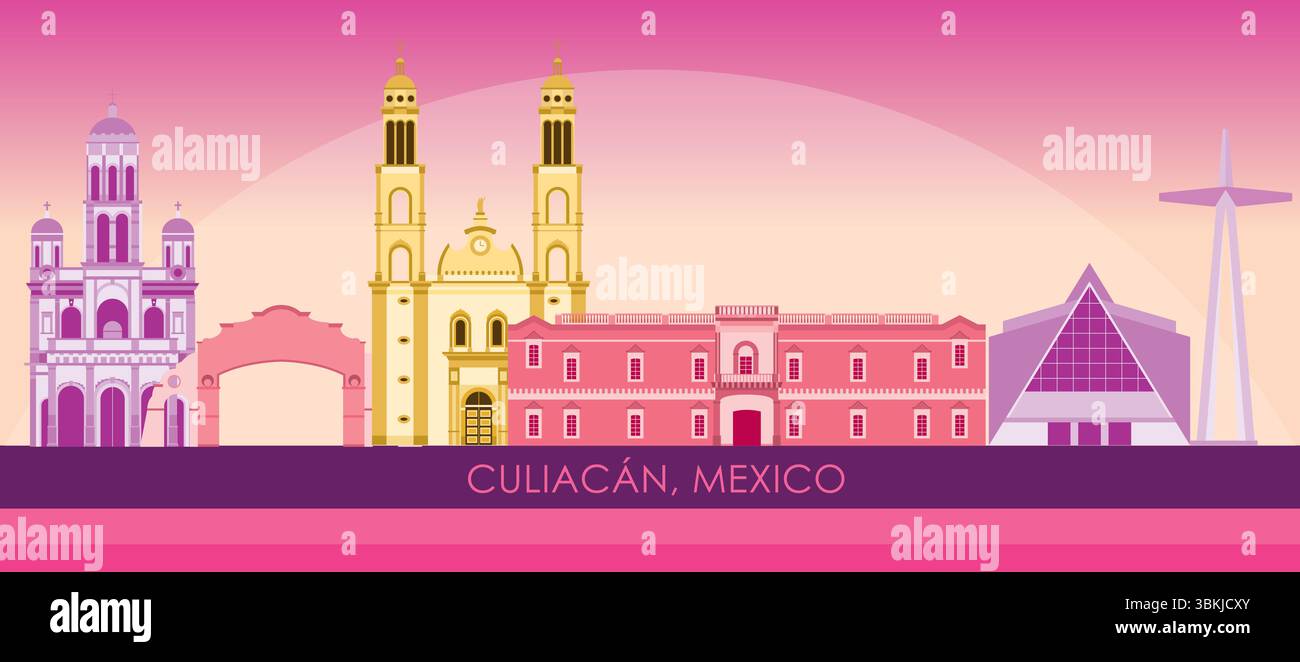 Sunset Skyline panorama of city of Culiacan, Mexico - vector ...