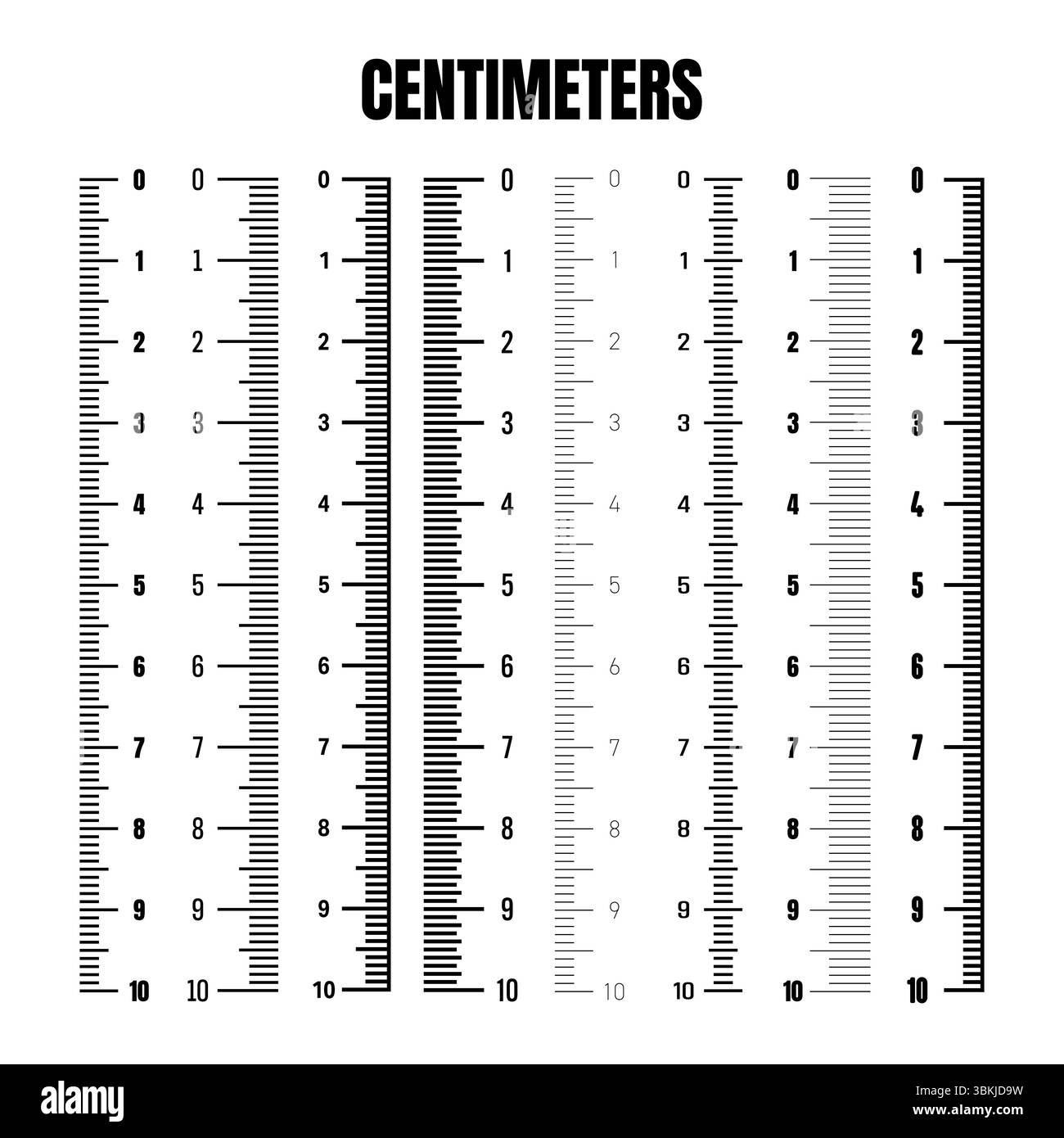 Vertical centimeter scale for measuring length or height. Various ...