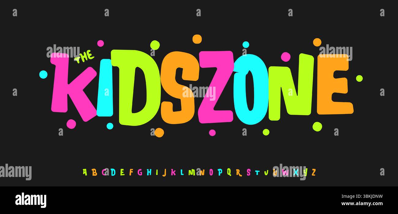 Colorful Kids Zone Play Room logo font, carnival typeset, bold cartoon ...