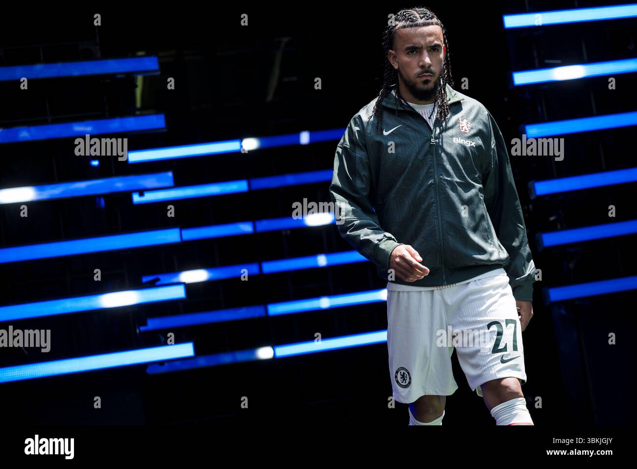 Malo Gusto of Chelsea FC enters the field of play prior to the FIFA ...
