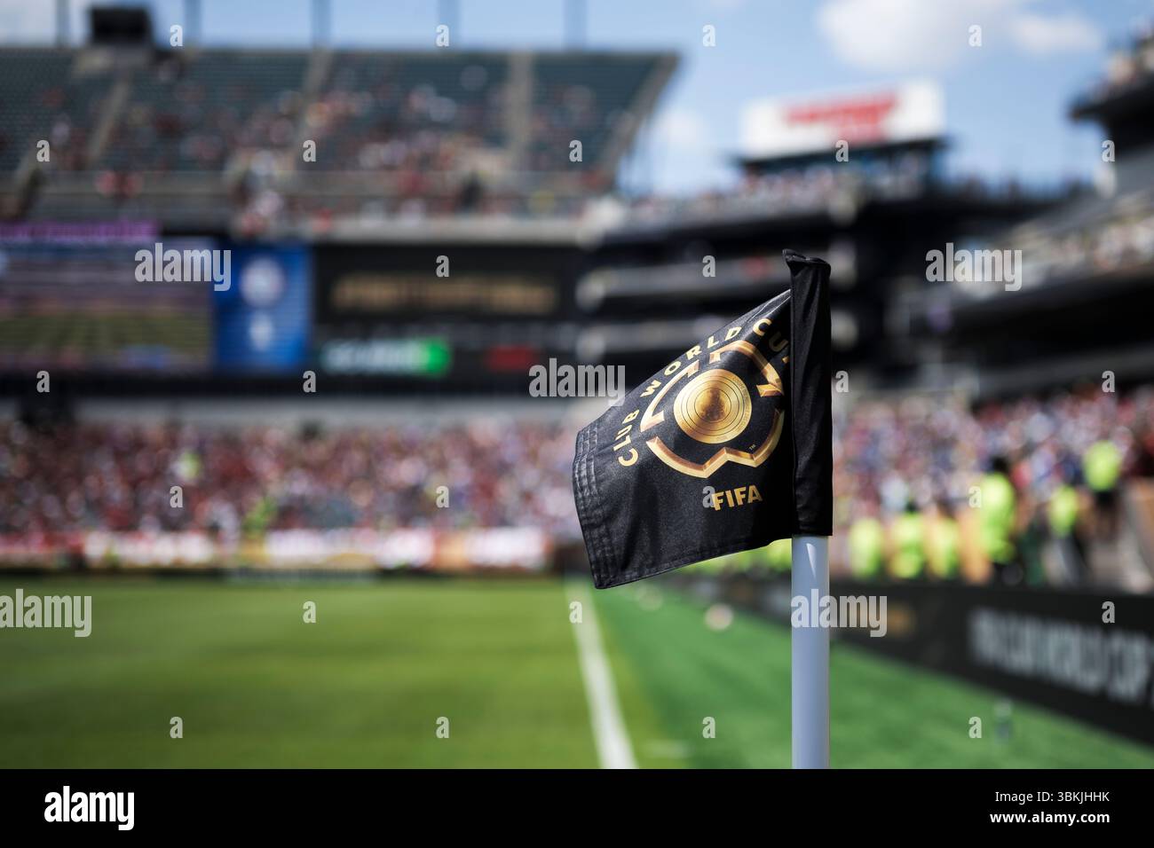 A branded corner kick flag waves during the FIFA Club World Cup ...