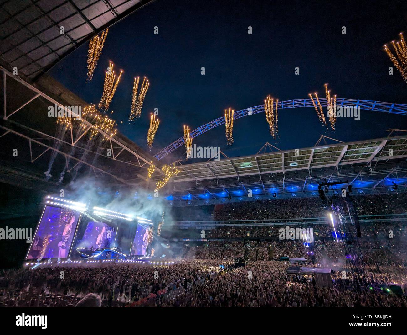 Wembley, UK. 21st June, 2025. Fireworks at the end of Dua Lipa concert ...