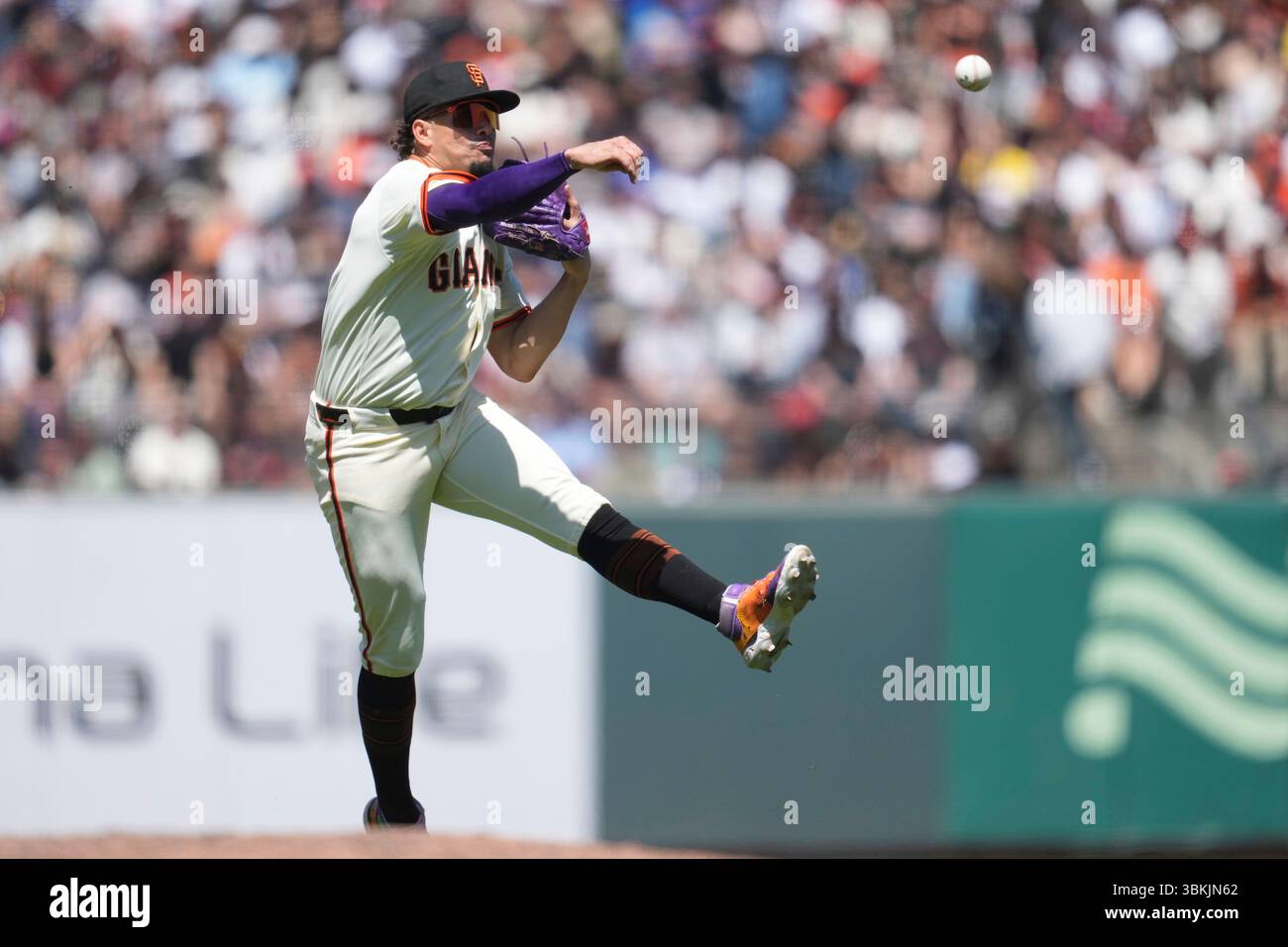 San Francisco Giants shortstop Willy Adames throws out Boston Red Sox's ...