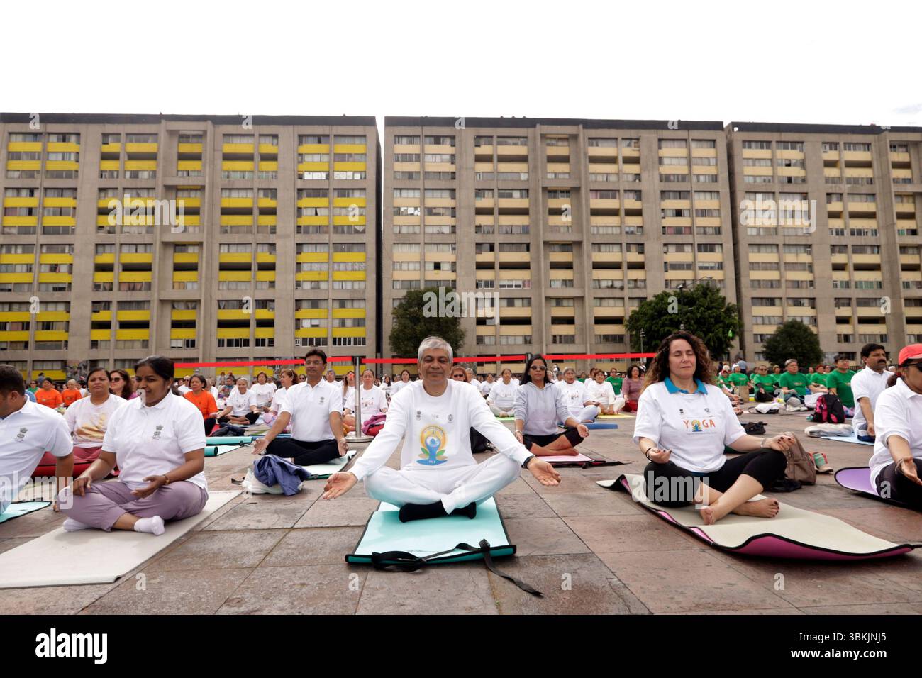 The Indian ambassador to Mexico, Pankaj Sharma takes part during a yoga ...