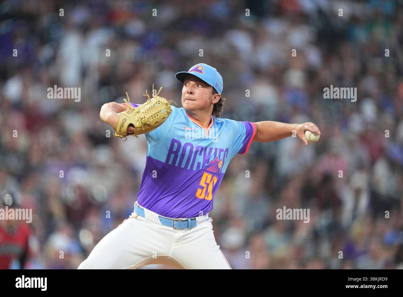 Colorado Rockies relief pitcher Ryan Rolison (50) in the sixth inning ...