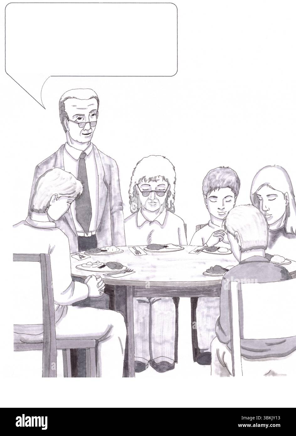 Mature father man standing under a speech bubble with family showing ...