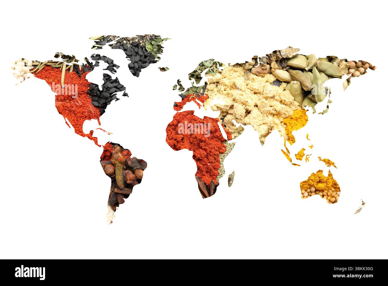 World map made of different aromatic spices on white background Stock ...