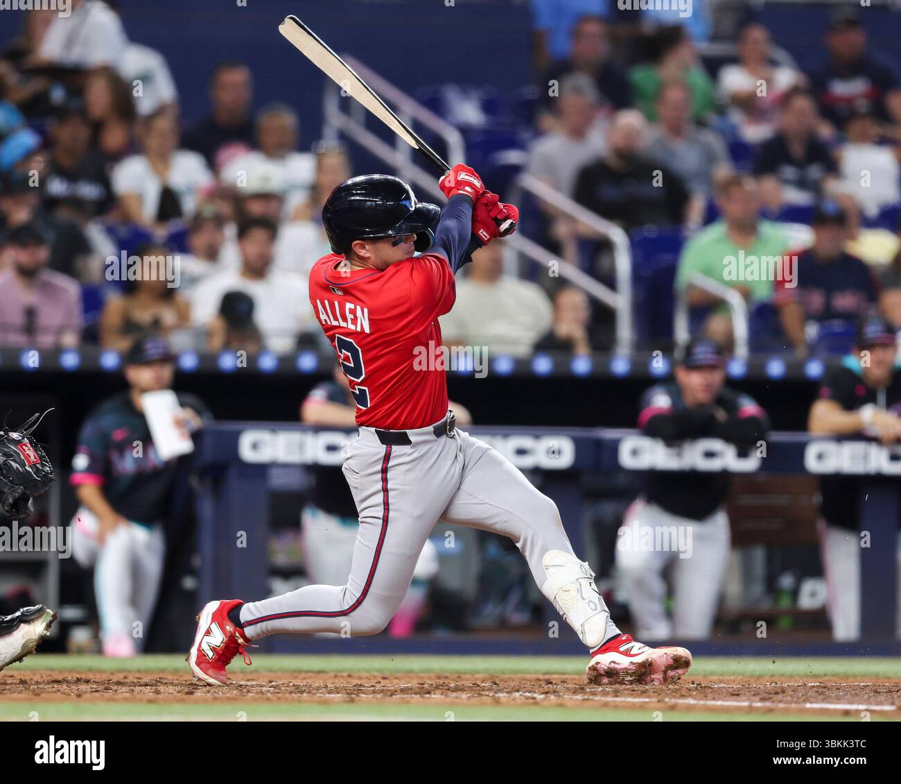 Atlanta Braves' Nick Allen hits a single during the fifth inning of a ...