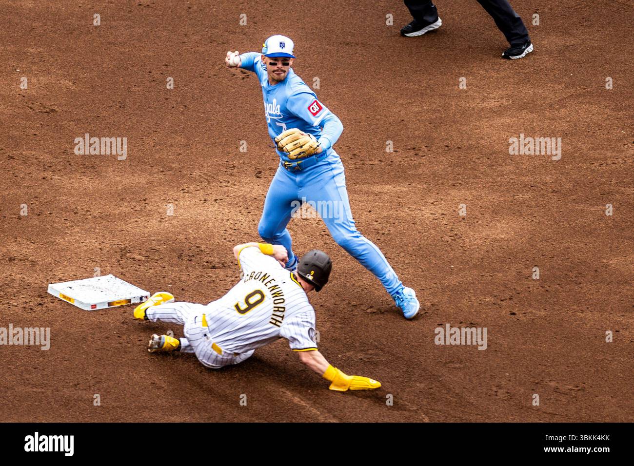 Kansas City Royals' Bobby Witt Jr. turns on a double play throwing to ...