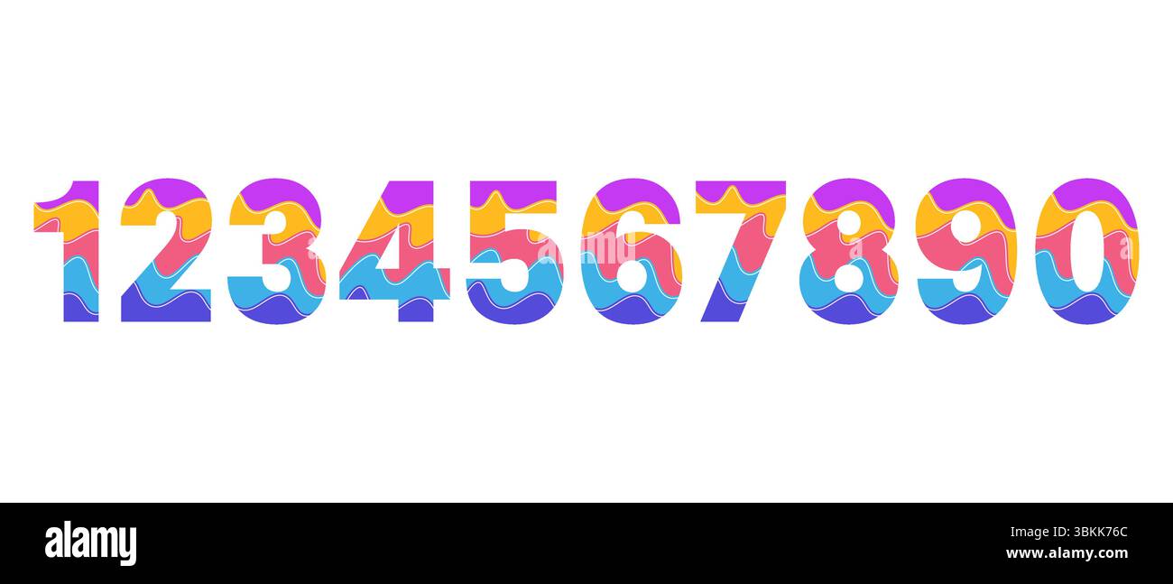 Colorful Abstract Wavy Numbers Set 0-9, Playful Vector Illustration for ...