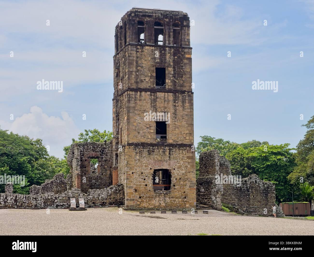 Old Panama Cathedral tower in Panama Viejo, Panama (frontal view Stock ...
