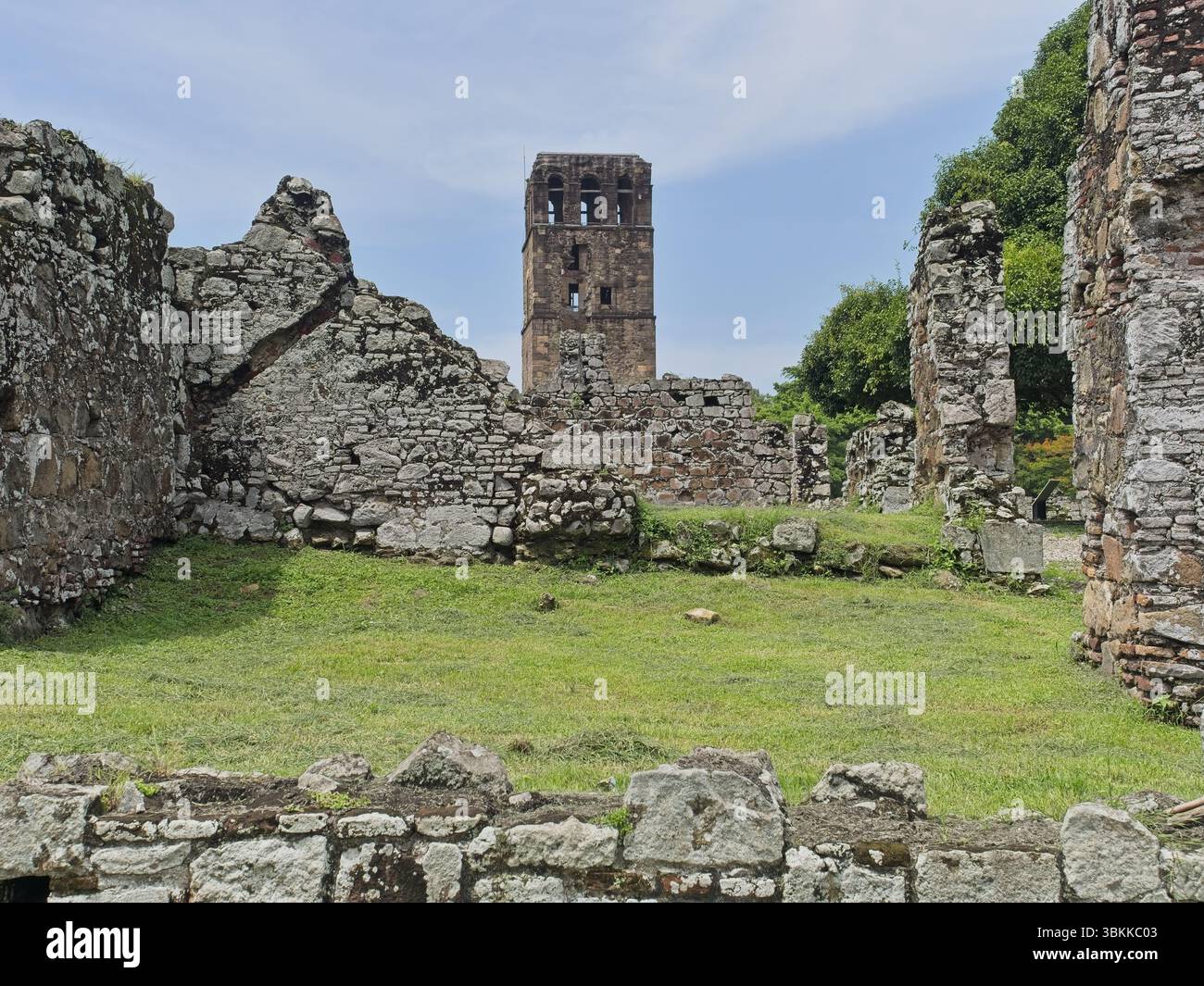 Old Panama Cathedral tower in Panama Viejo, Panama (closer view with ...