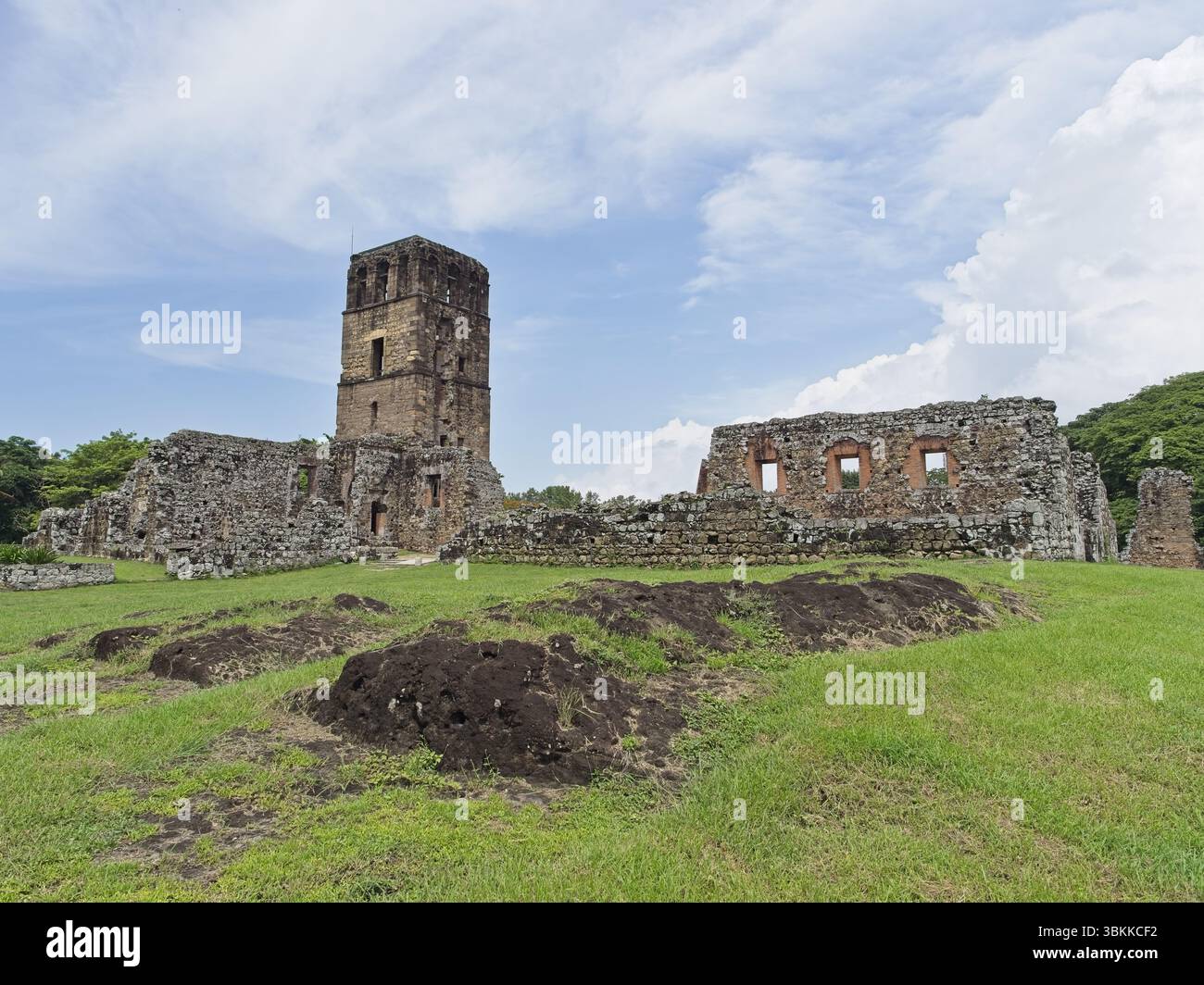 Old Panama Cathedral tower in Panama Viejo, Panama (back side wide view ...