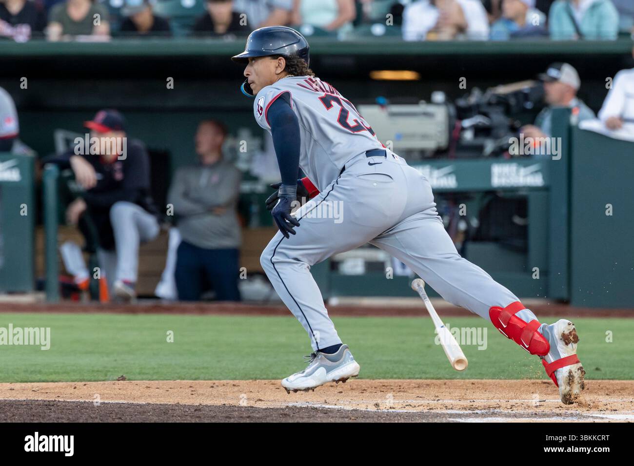 Cleveland Guardians' Bo Naylor hits an RBI triple during the second ...