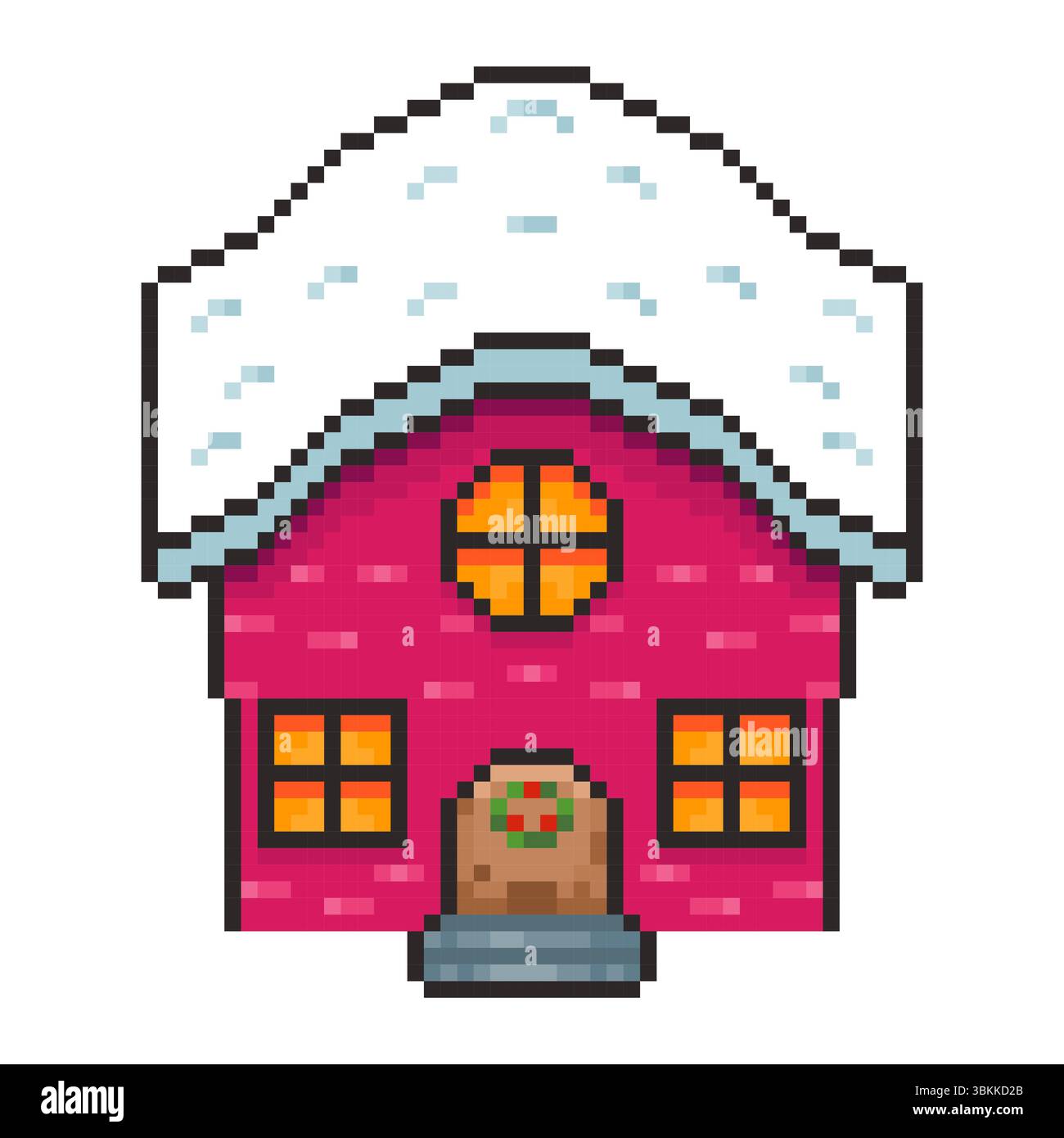 Pixel art Christmas House with Snow Roof game asset design Stock Vector ...