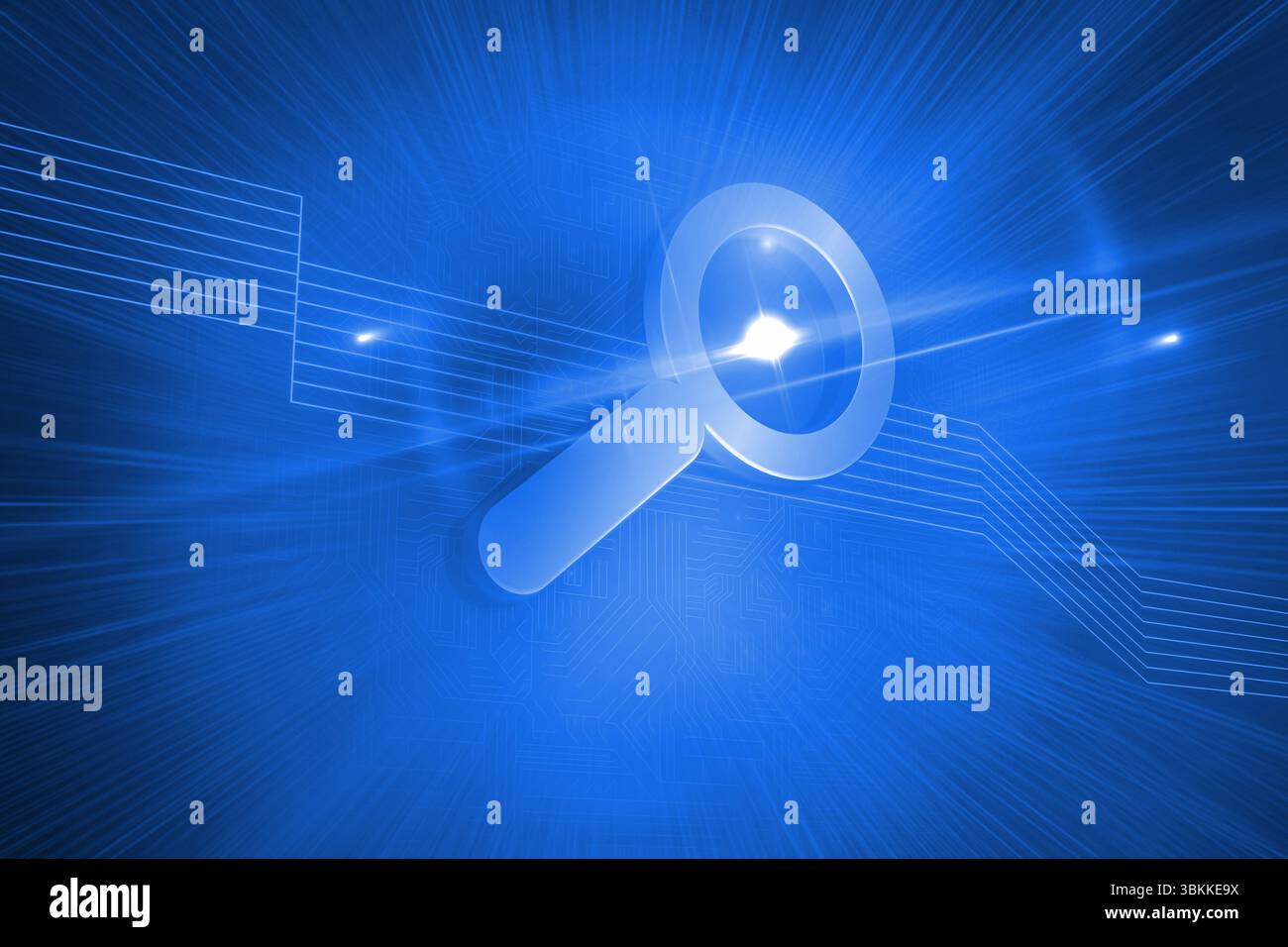 Shiny magnifier on blue background Stock Photo - Alamy