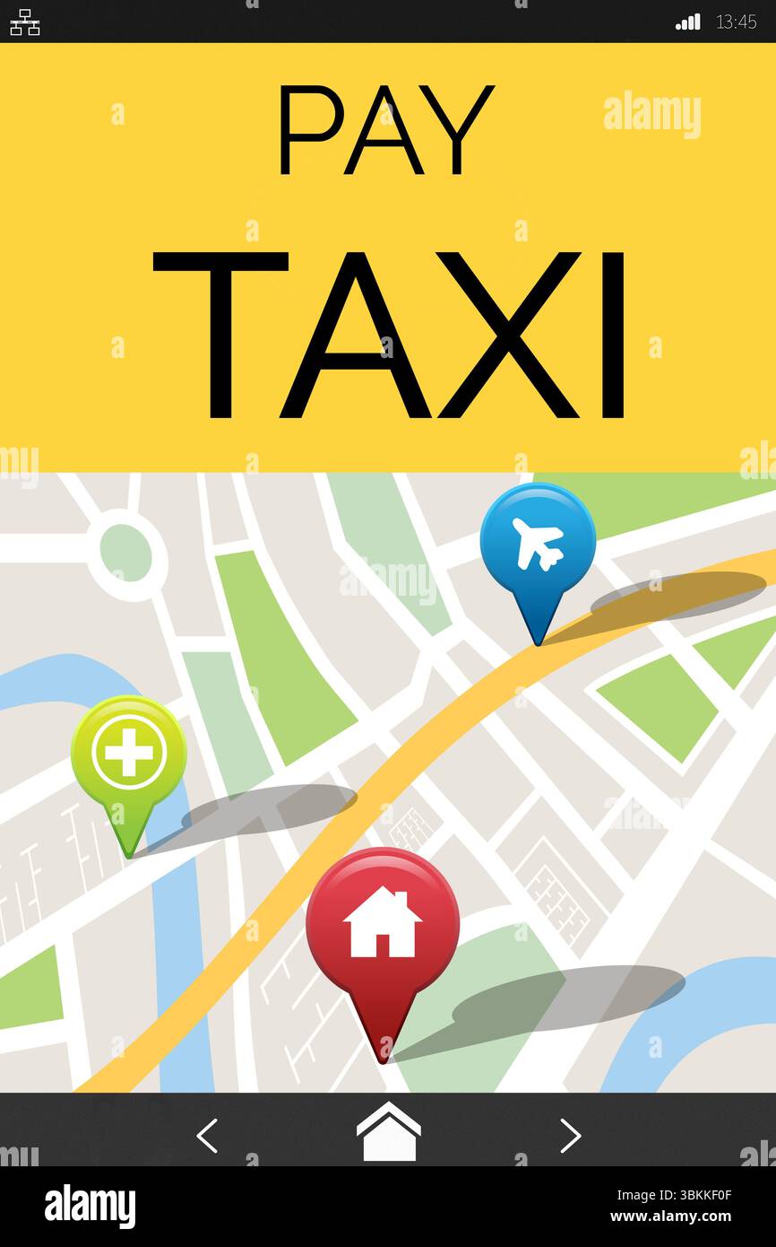 Vector image of Pay taxi text with map Stock Photo - Alamy