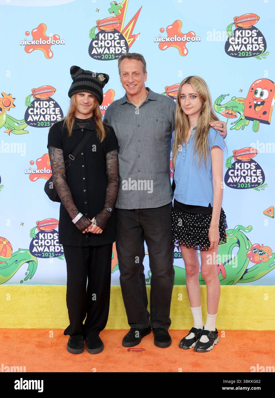 Spencer Hawk, Tony Hawk and Abigail Manos attend the 2025 Nickelodeon's ...