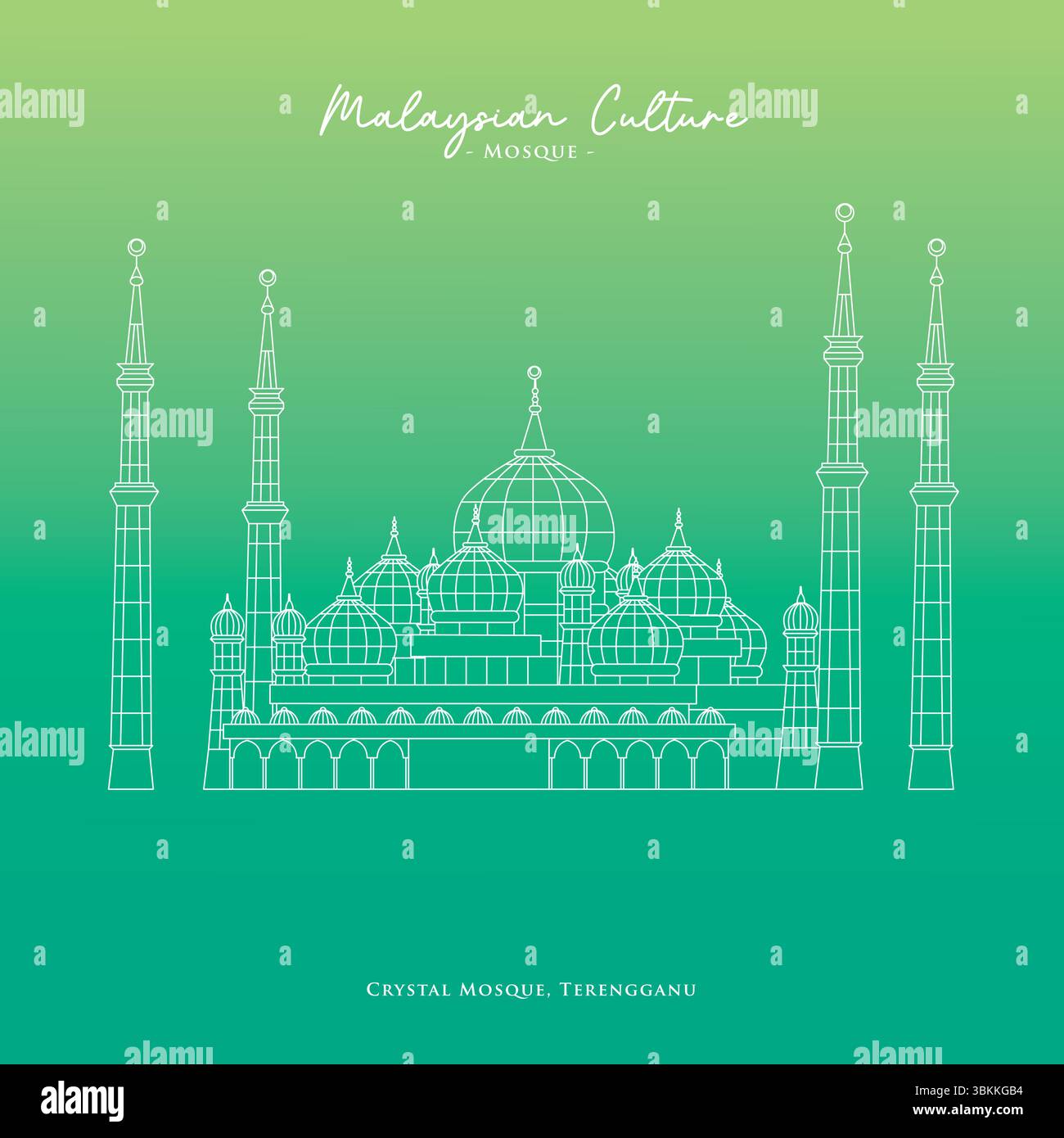 Line vector of Mosque in Malaysia. Crystal Mosque, Kuala Terengganu ...