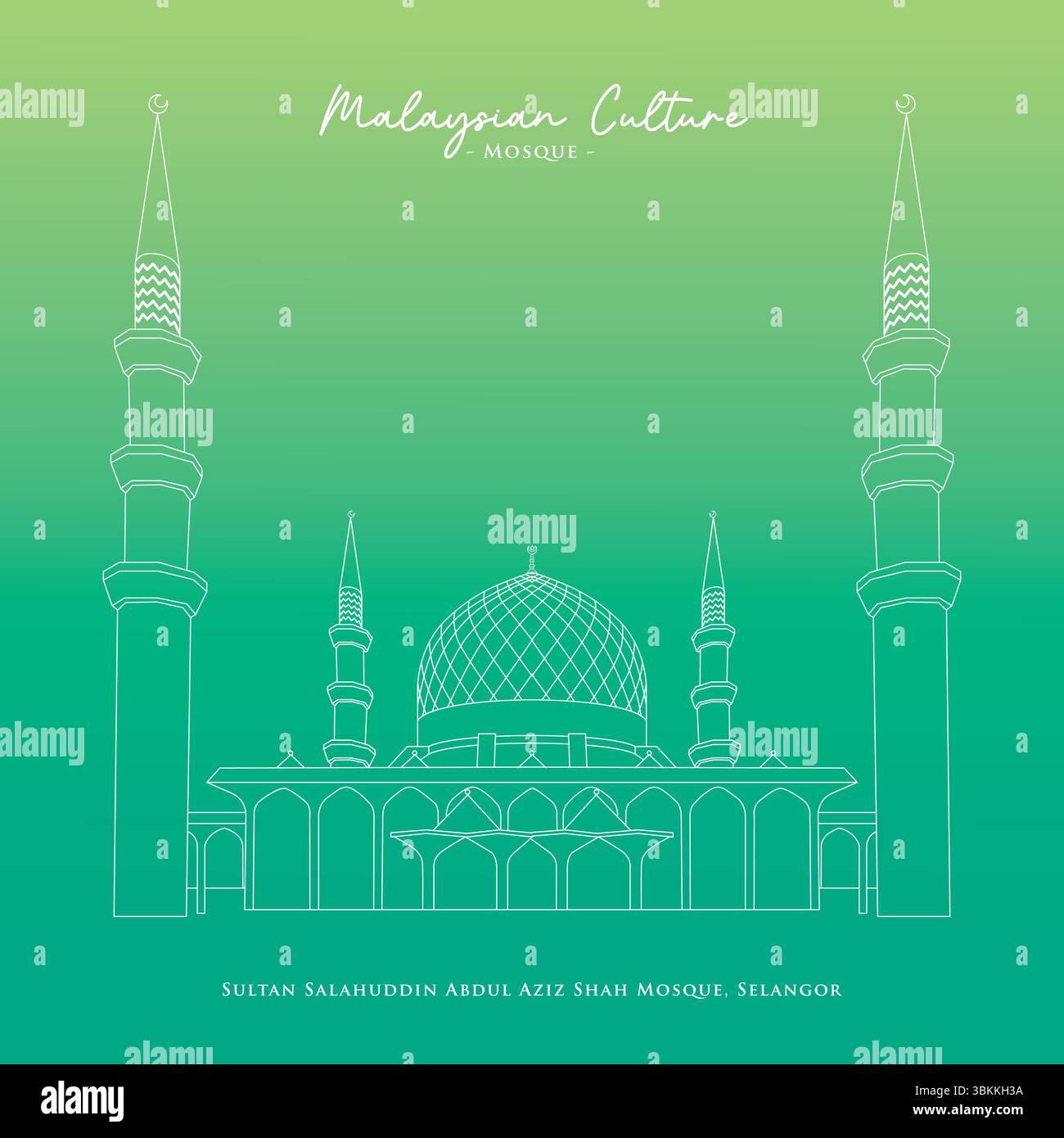 Line vector of Mosque in Malaysia. Sultan Salahudding Abdul Aziz Shah ...