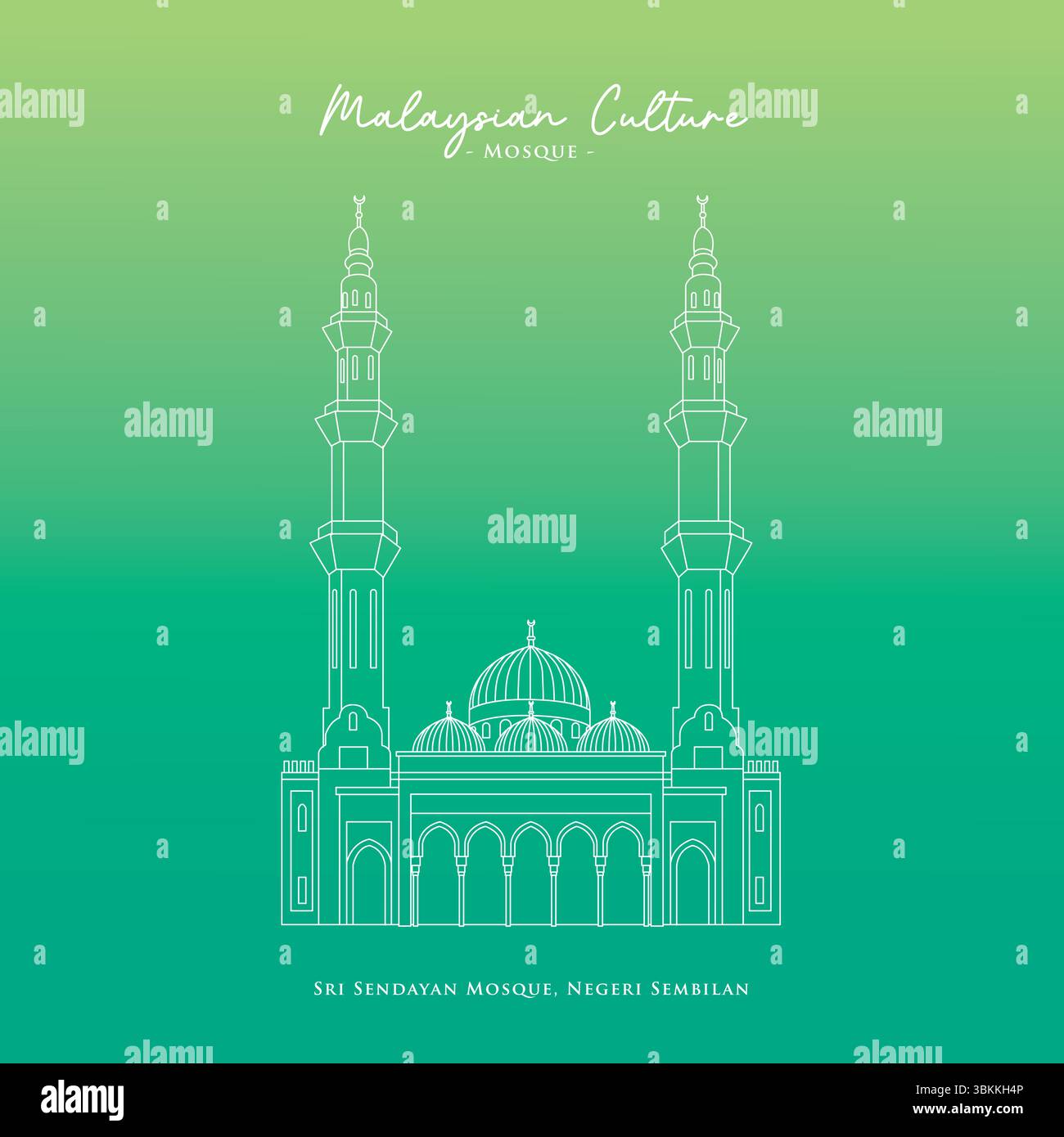 Line vector of Mosque in Malaysia. Sri Sendayan Mosque, Sendayan ...