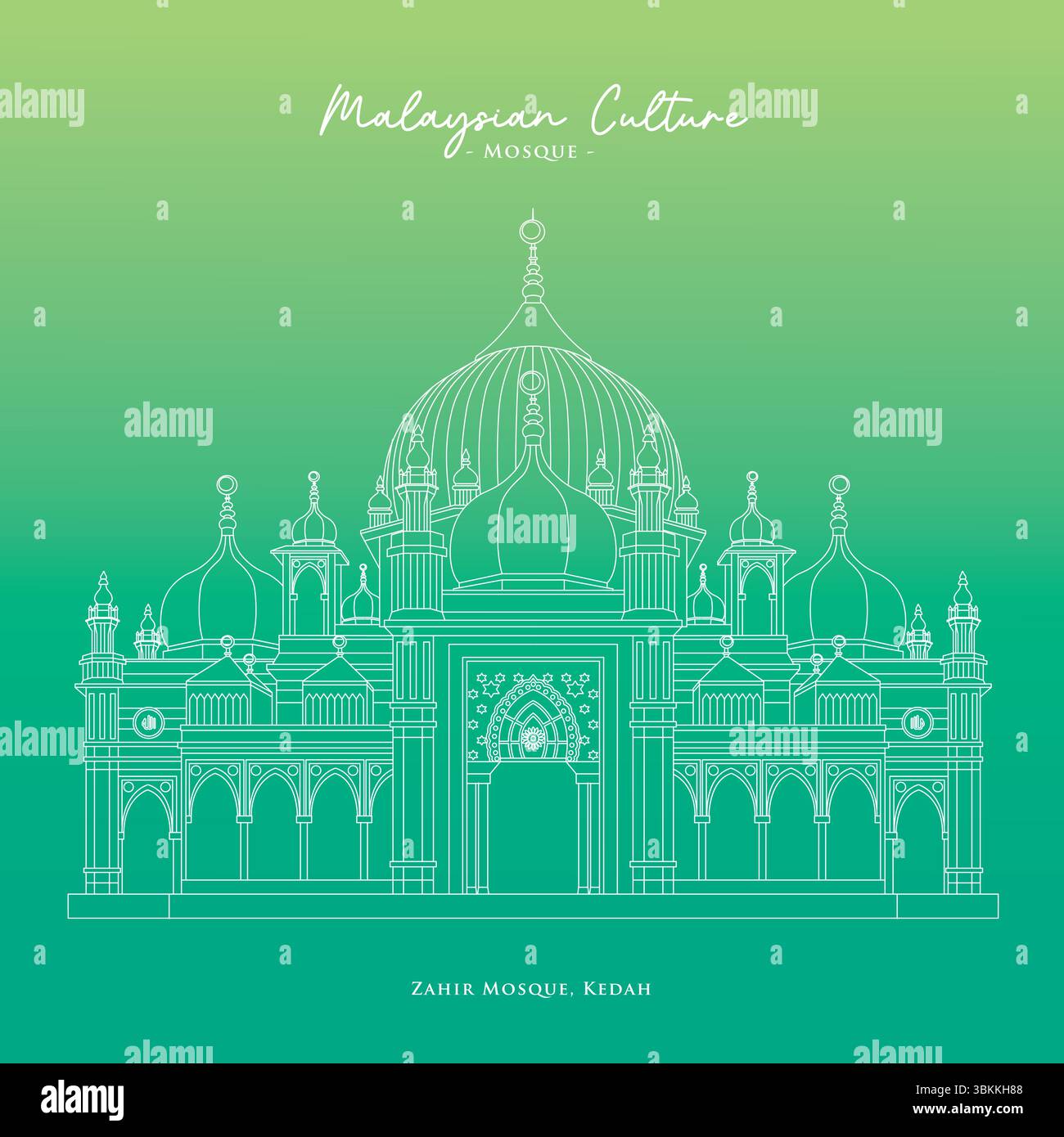 Line vector of Mosque in Malaysia. Zahir Mosque, Kedah, Malaysia Stock ...