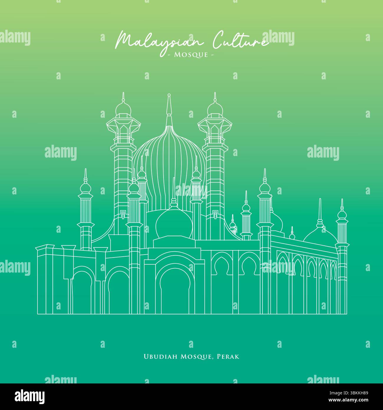 Line vector of Mosque in Malaysia. Ubudiah Mosque, Kuala Kangsar, Perak ...